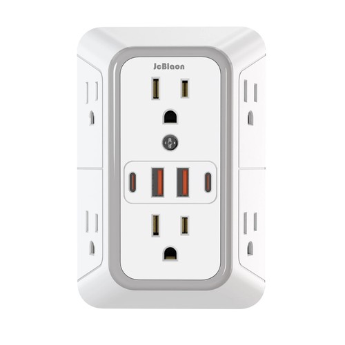 US Multi Plug Wall Socket Power Strip 6 AC Outlets 4 USB Ports(Type-C ...