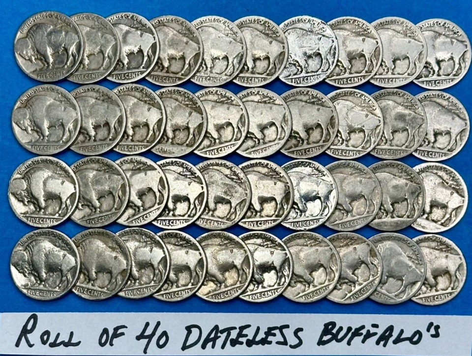 Buffalo Nickels Roll Lot of 40 DATELESS NO DATE Buffalo Nickels ~ NO ...