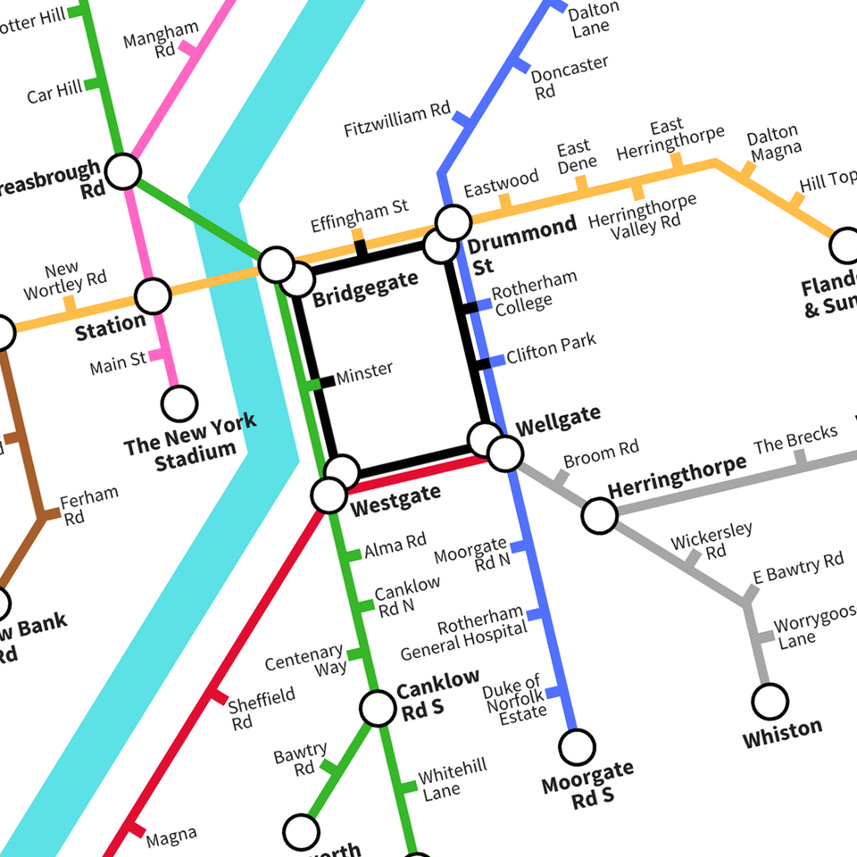 Rotherham South Yorkshire Metro Style Transport Art Map Print A3 A4 ...