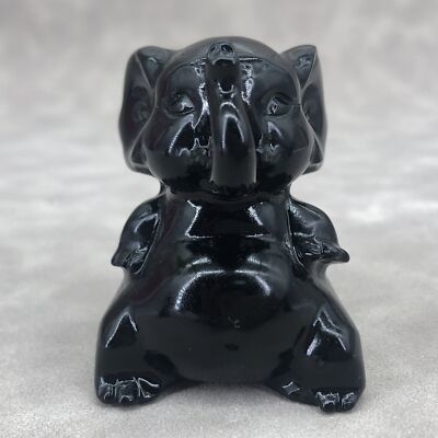 Natural Crystal Carved Obsidian Elephant Healing Minerals Specimen ...