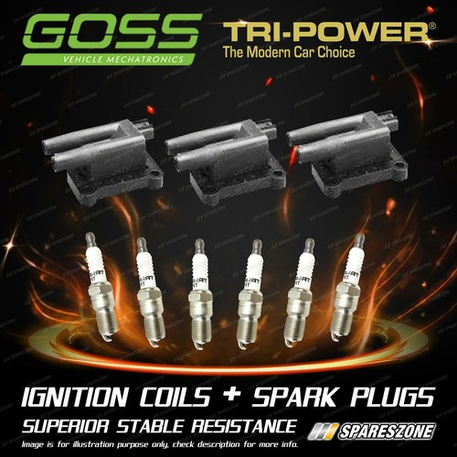 3 GOSS Ignition Coils + 6 Tri-Power Spark Plugs for Mitsubishi Pajero ...