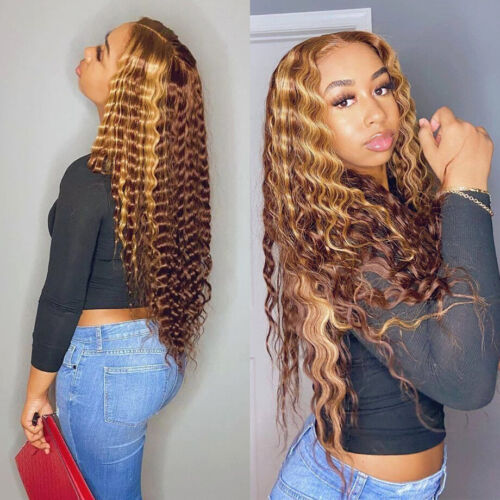 Curly Highlight Remy Human Hair Wig Brazilian Deep Water Wave LaceFront ...
