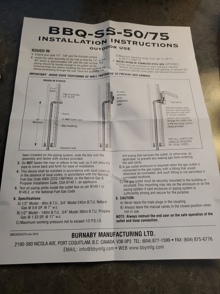 Burnaby BBQ-SS-50 BBQ Gas Outlet, 1/2" NPT Inlet, 1/2" Quick Disconnect ...