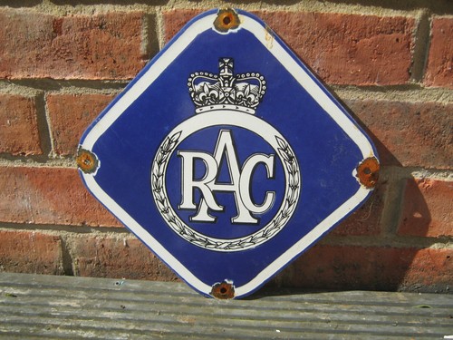 11" RAC Garage Enamel Advertising Sign - Blue Black & White Motoring ...