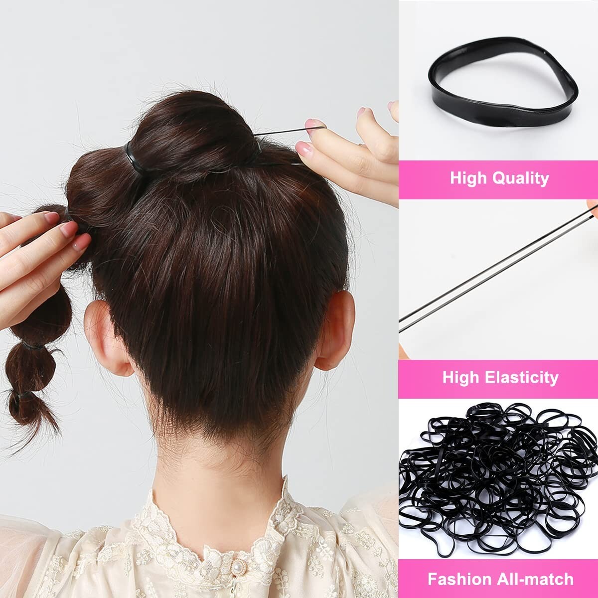 6 PCS HAIR TAIL TOOLS, 4 PCS FRENCH BRAID LOOP, 2 TAIL COMBS, 50 BLACK ...