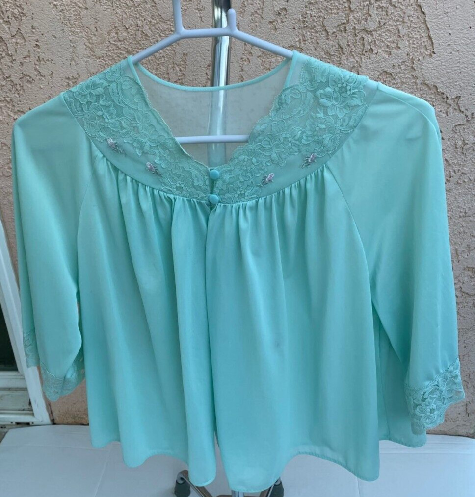 Womens Vintage Shadowline Nylon Bed Jacket Lace Trim … - Gem