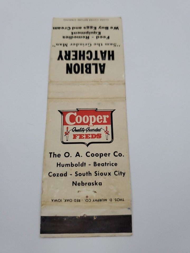 Albion Hatchery Cooper Feeds South Sioux City Nebraska Matchbook Cover ...