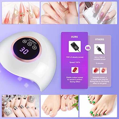 72W UV LED Nail Lamp Light Dryer for Nails Gel Polish with 18 Beads 3 ...