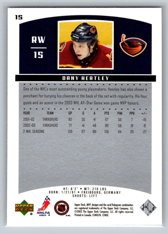 2003-04 Upper Deck MVP Silver Script Dany Heatley 048/150 Atlanta ...