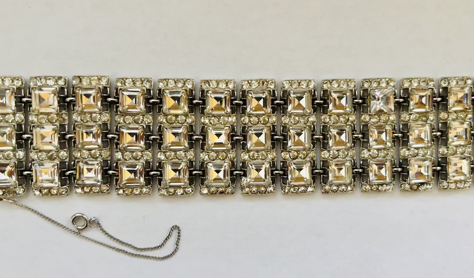 Vintage Henry Bogoff Emerald Cut Triple Row Rhineston… - Gem