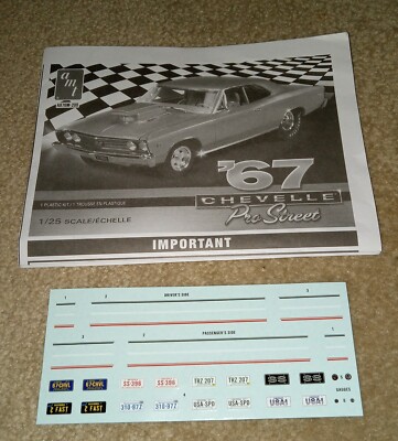 AMT ‘67 Chevelle Pro Street Instructions and Decals Model Kit Parts 1/ ...
