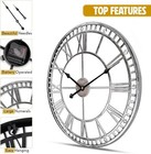 Wall Clock Roman Round Face White Large Roman Numerals Skeleton ...