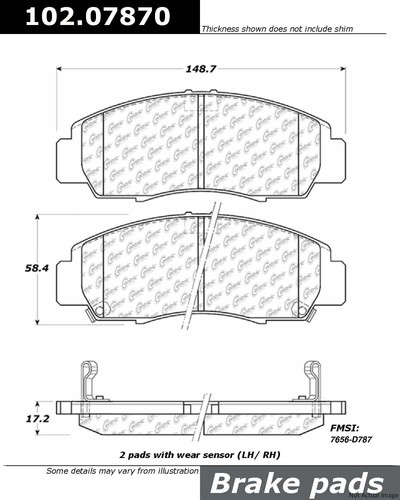 Centric Front Disc Brake Pad for Accord, TSX, TL, RL, CL (102.07870 ...