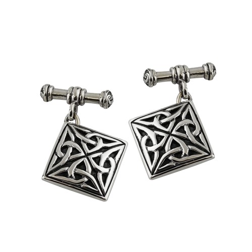 Square Celtic Cufflinks with Chain - 925 Sterling Silver - Trinity Knot Mens NEW | eBay