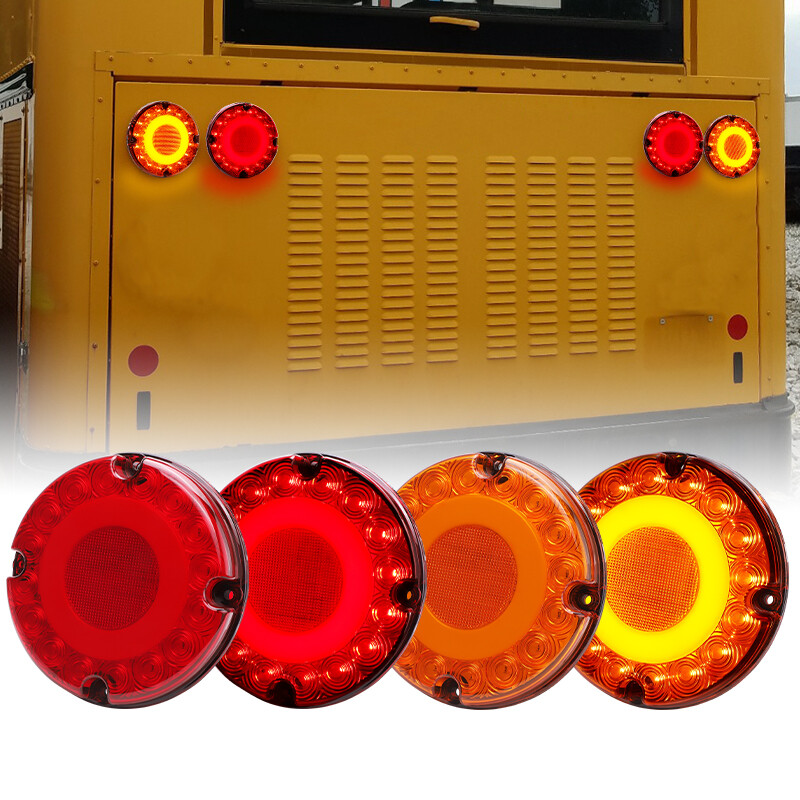 7" Round Amber/Red LED Turn Signal Tail Brake Light For Bus Truck ...