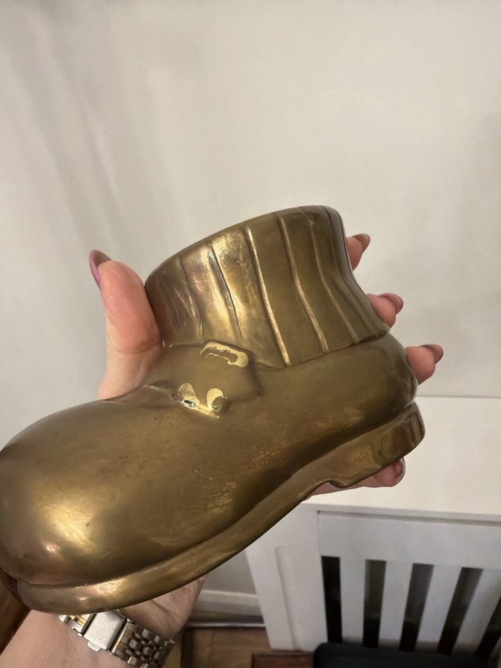Vintage Gold Brass Tone Metal Boot Shaped Money Box Piggy Bank – No Key ...