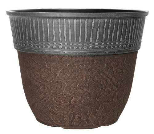 Planter Ceramic Look Copper Grey Plastic Plant Pot 38cm Round Garden ...