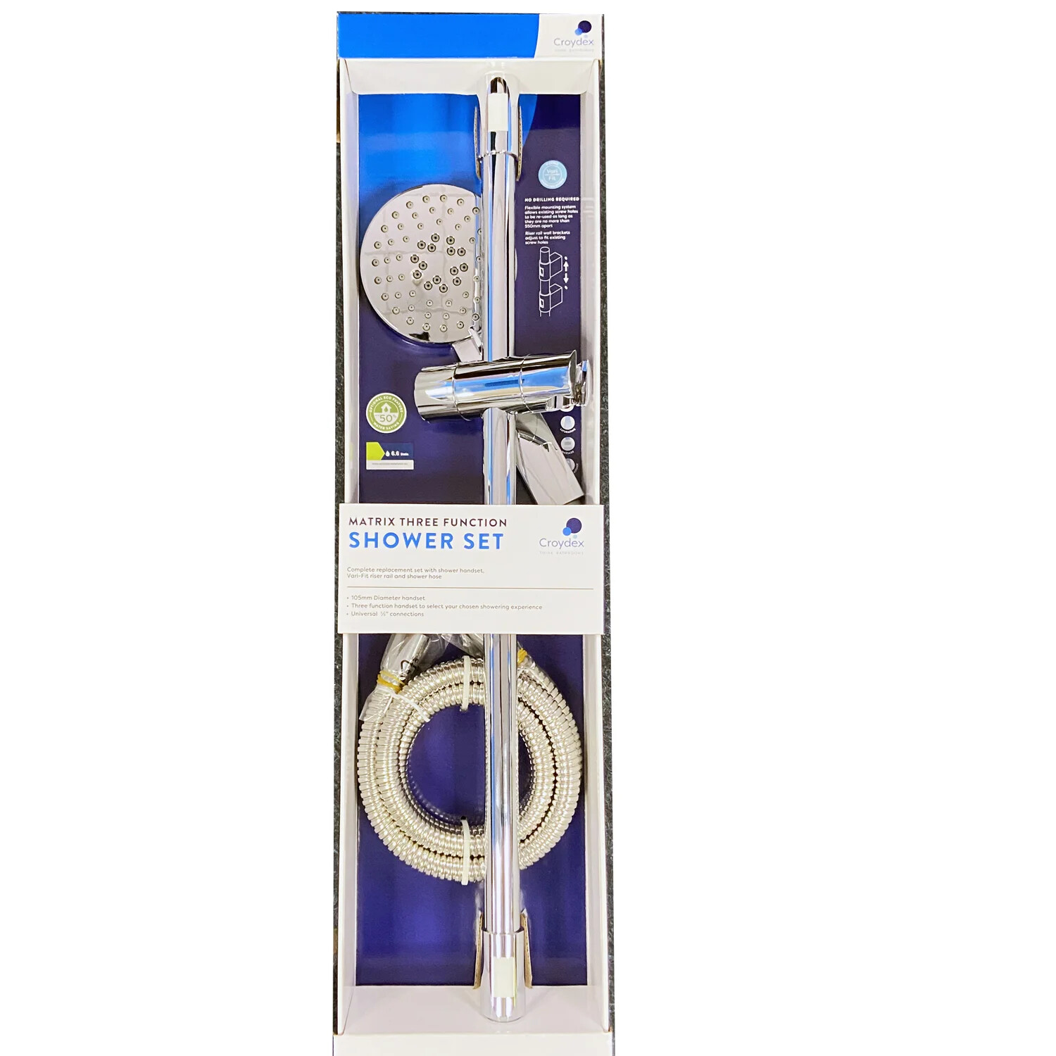 Croydex Matrix 3 Function Shower Set Inc Shower Head & Adjustable Riser ...