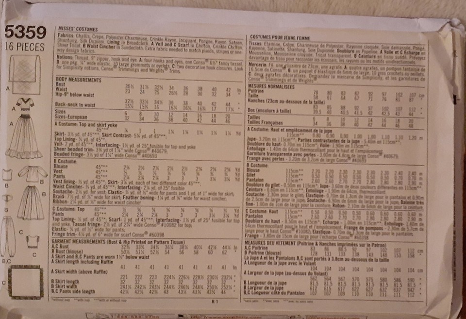 NIP SIMPLICITY ADULT COSTUME PATTERN 5359 SIZE RR 14 16 18 20 | eBay