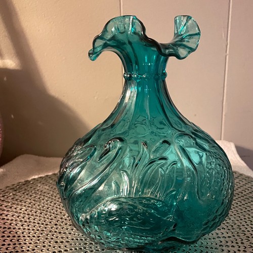 FENTON ART GLASS BLUE TEAL ROYALE OC 8" "SWAN" VASE WARE #9458 PRODUCED ...