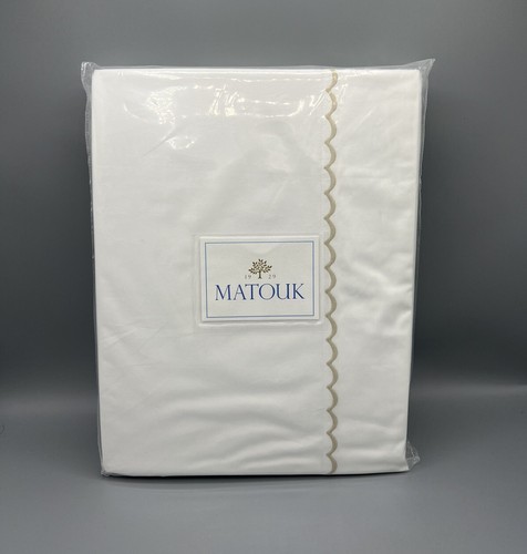 Matouk Astrid Cotton Queen Sheet Set 4 Piece Set White / Champagne New ...