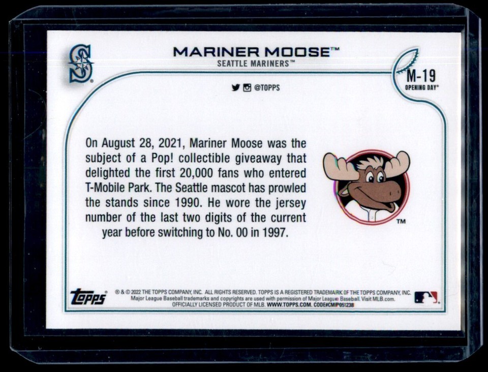 2022 Topps Opening Day Mascots Mariner Moose Seattle Mariners #M-19 ...