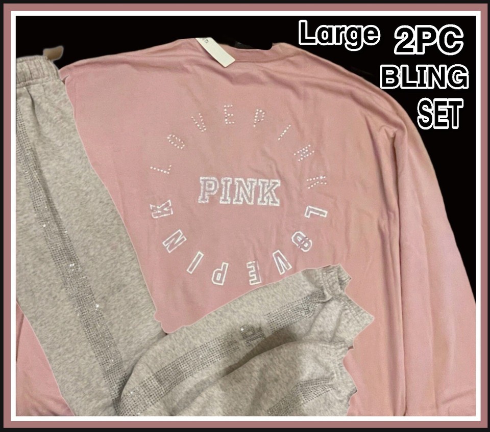Victorias Secret Pink RHINESTONE Campus Long Sleeve Shirt & Jogger ...