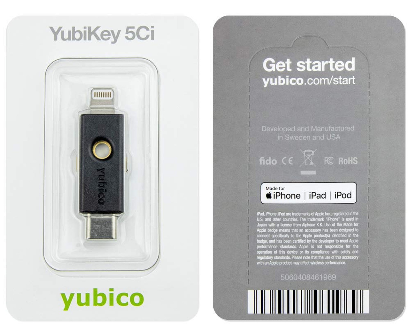 Yubico YubiKey 5Ci Two Factor Authentication Certified USB Password Key ...