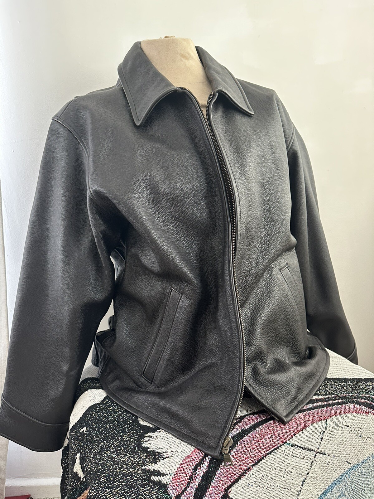 Vintage 90s 00s Eddie Bauer Oversized Bomber Dad Black Leather Jacket ...