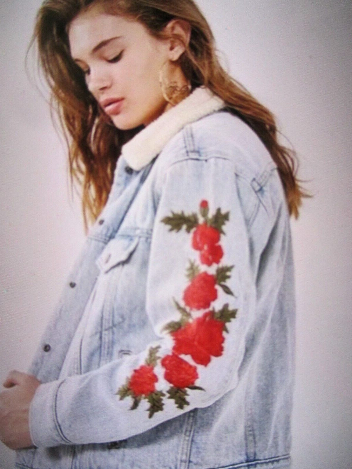 Levis Ex Boyfriend Rose Embroidered Sherpa Denim Jack… - Gem