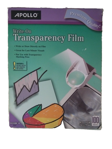 APOLLO WRITE-ON TRANSPARENCY FILM 8.5 X 11" WO100C-B CLEAR OPEN BOX | eBay