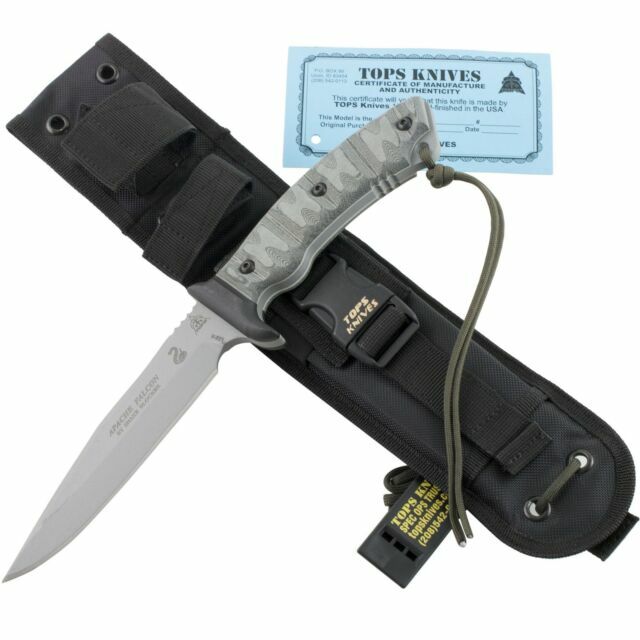 TOPS Black Micarta Apache Falcon 12" Fixed Blade Knife Tread Grip ...