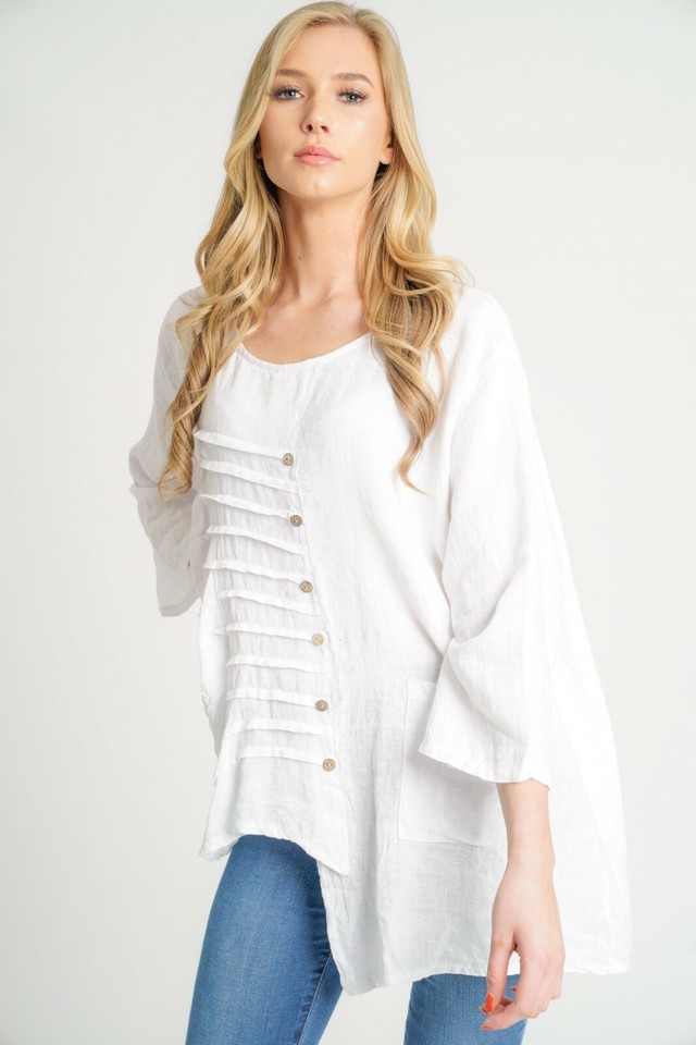 LADIES PLUS SIZE ITALIAN QUIRKY HEM LAGENLOOK RUFFLE FRONT LINEN POCKET ...