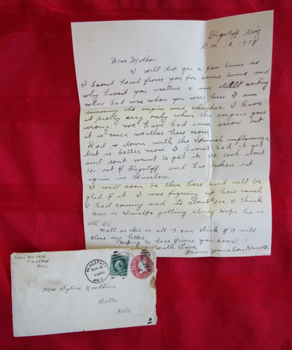 FLAGSTAFF, AZ. - Letter/Cover - "Spanish Influenza - Took 130 Out ...