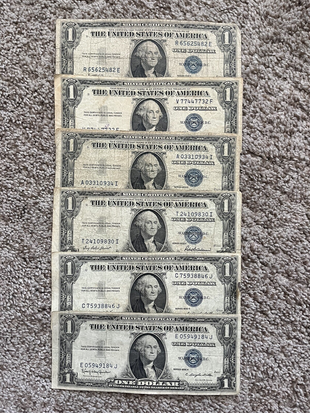 Blue Stamp One Dollar Bill (1935 Series C-H) Lot of 6 | eBay
