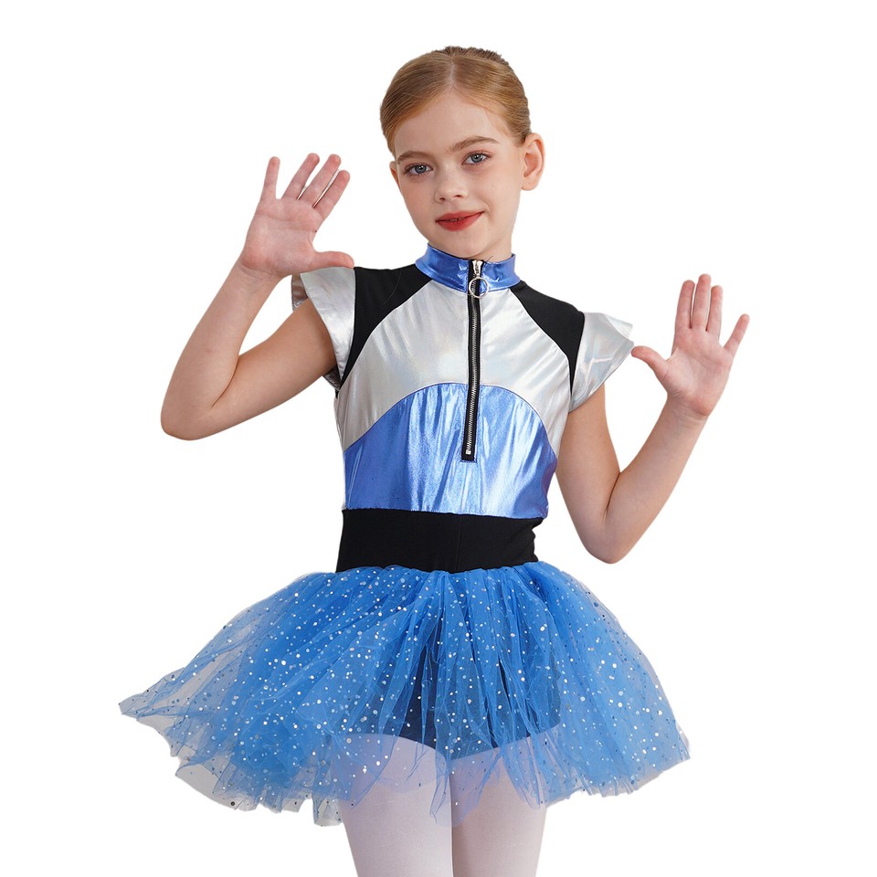 Kids Girls Costume Alien Uniform Cheer Leader Dress Color Block ...