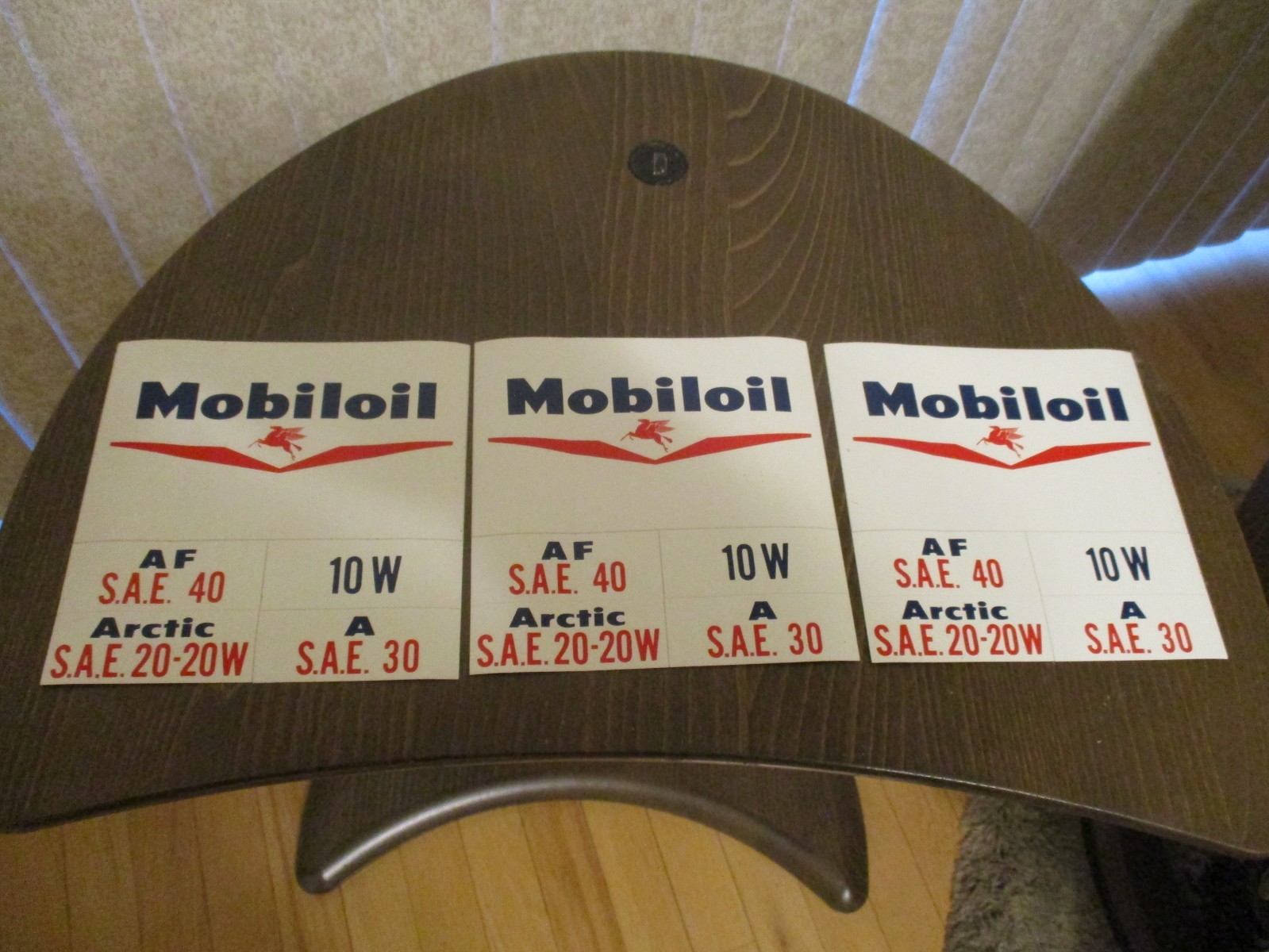 3 NOS 1963 MOBILOIL GAS STATION DECALS WITH WEIGHT OF THE OIL -RED ...