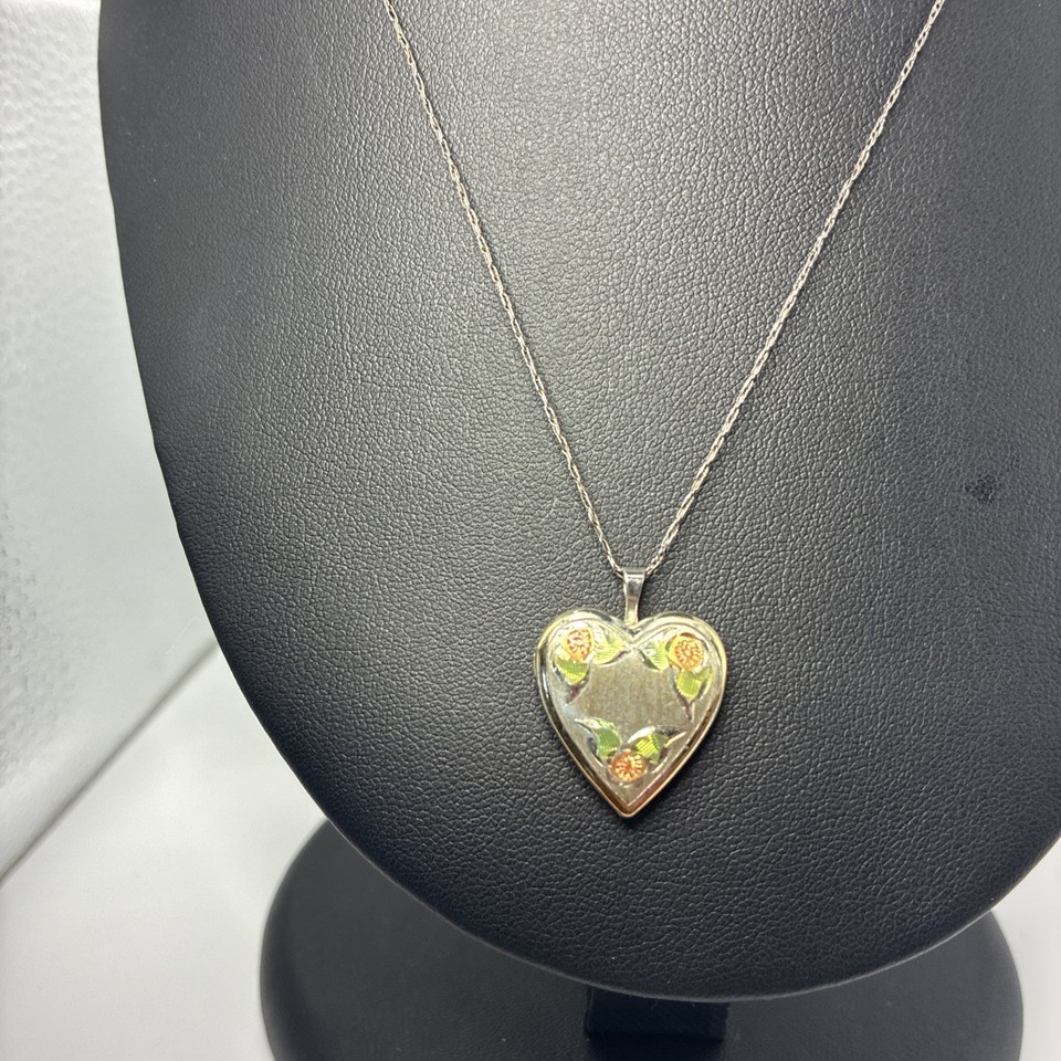 Vintage Locket Heart Shaped Sterling Etched Floral PPC Tri Color | eBay
