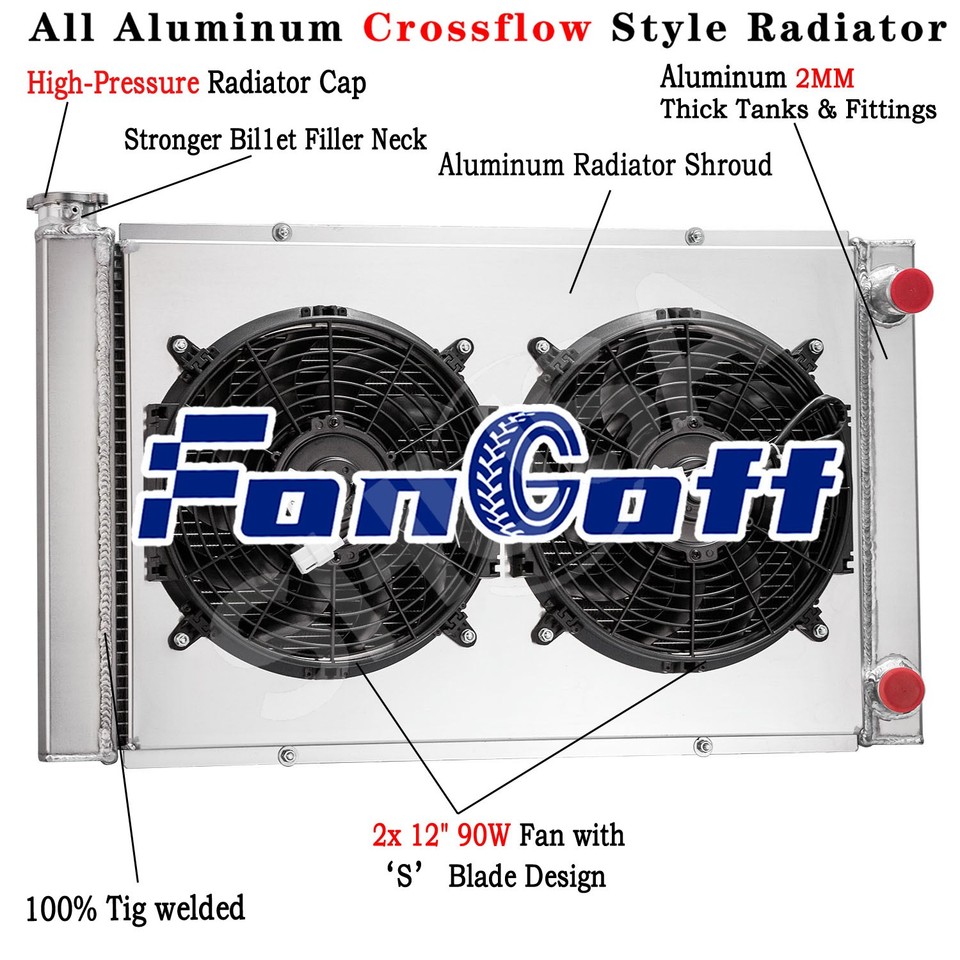 4 Row Aluminum Radiator&Shroud Fan for 31" x 19" Chevy SBC 350 Double ...