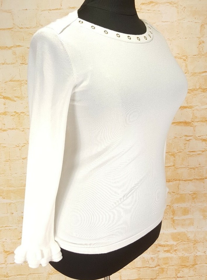 Calvin Klein Off White Pullover Sweater Bell Sleeve Crew Neck Women ...