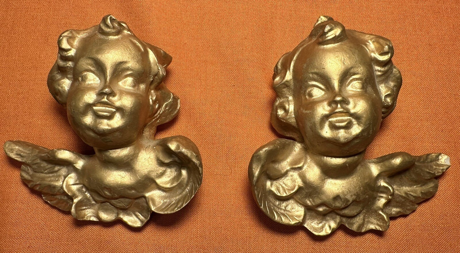 VTG Pair Angels Cherubs Putti Heads Wing Rococo Style Wall Hanging Gold ...