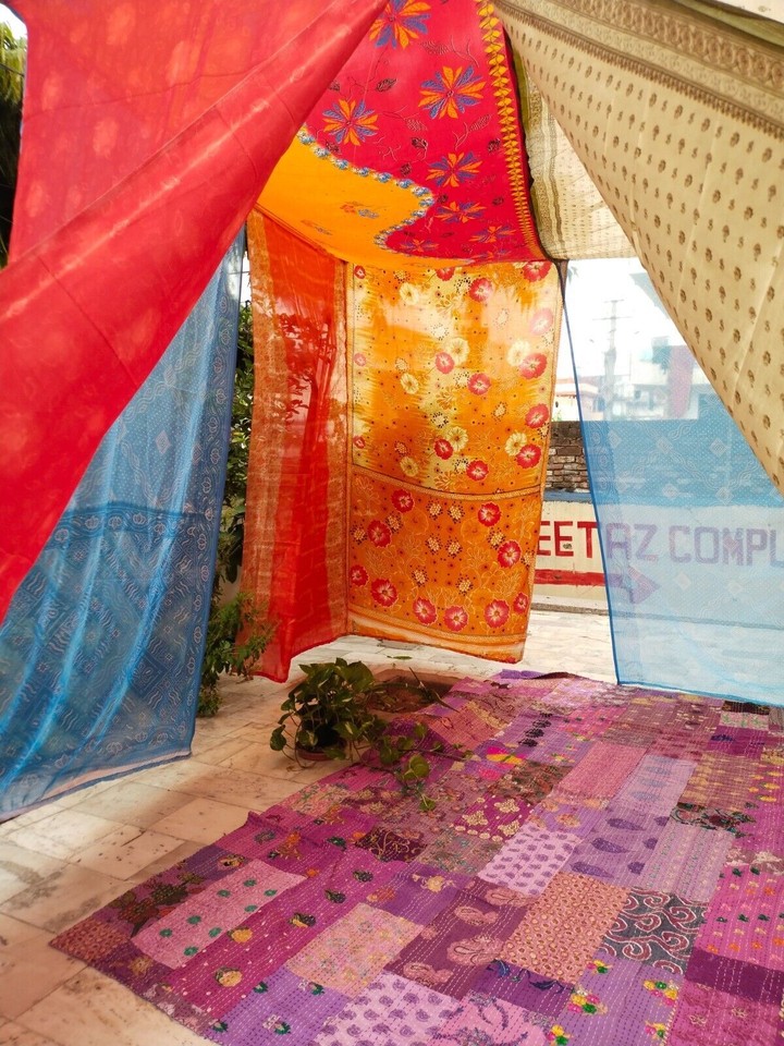 Indian Silk Sari Bed Canopy Four Post Bed Canopy Drapes Vintage fabric ...