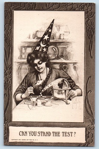 Signed Postcard Pretty Woman Halloween Witch Hat Laboratory c1910's ...
