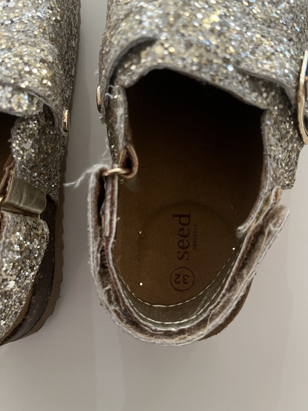 Seed Heritage Girls Size 32 (13) Golden Glitter Loafers Slides Slip ...