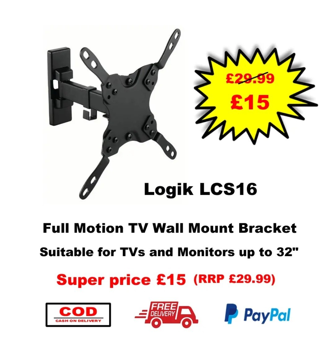 Logik+LCS16+Tilt+%26+Swivel+TV+Mount+Bracket for sale online | eBay