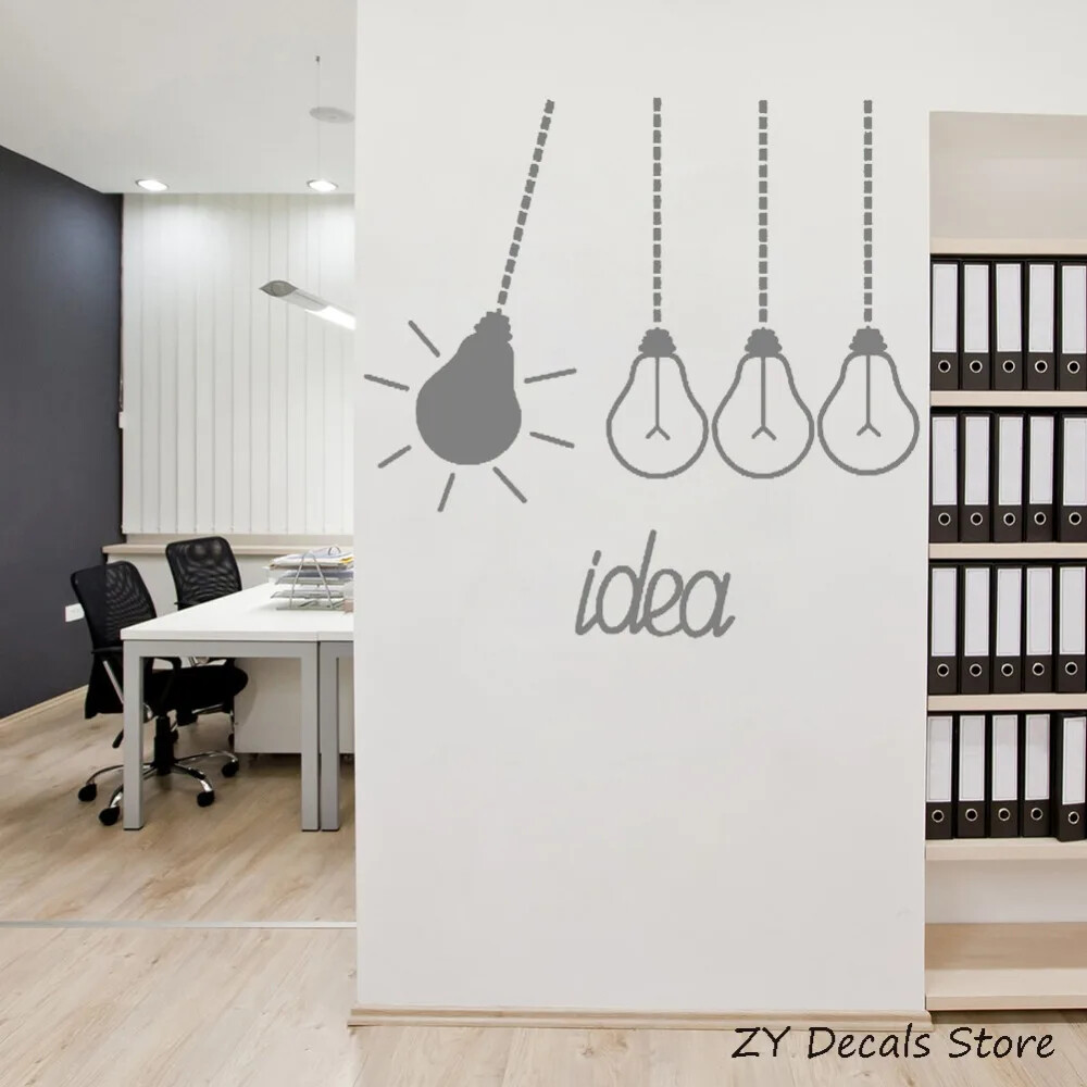 Light Bulbs Idea Funny Office Decor Stickers Removable Wall Decal Room ...