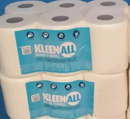 12 rolls (2 PACKS) KLEEN White Kitchen Roll Embossed 2ply Wiper Paper ...