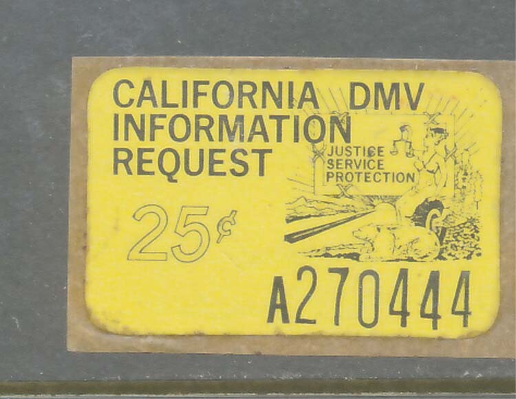 A69 - STATE REVENUE CALIFORNIA 25c DMV INFORMATION REQUEST FEE STAMP | eBay