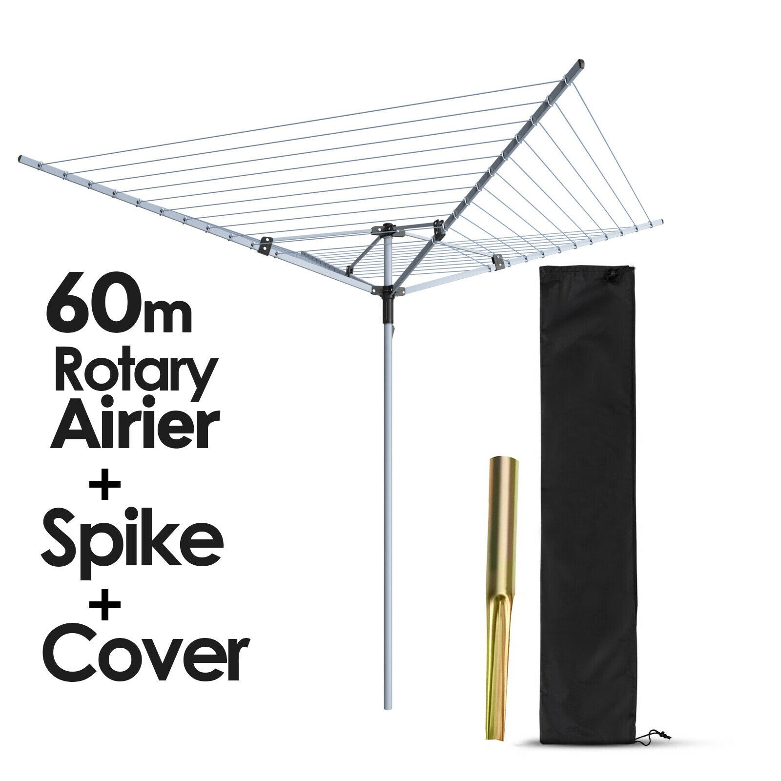 Rotary Airer 60m Garden Clothes Line Dryer 4 Arm Outdoor Washing Line ...