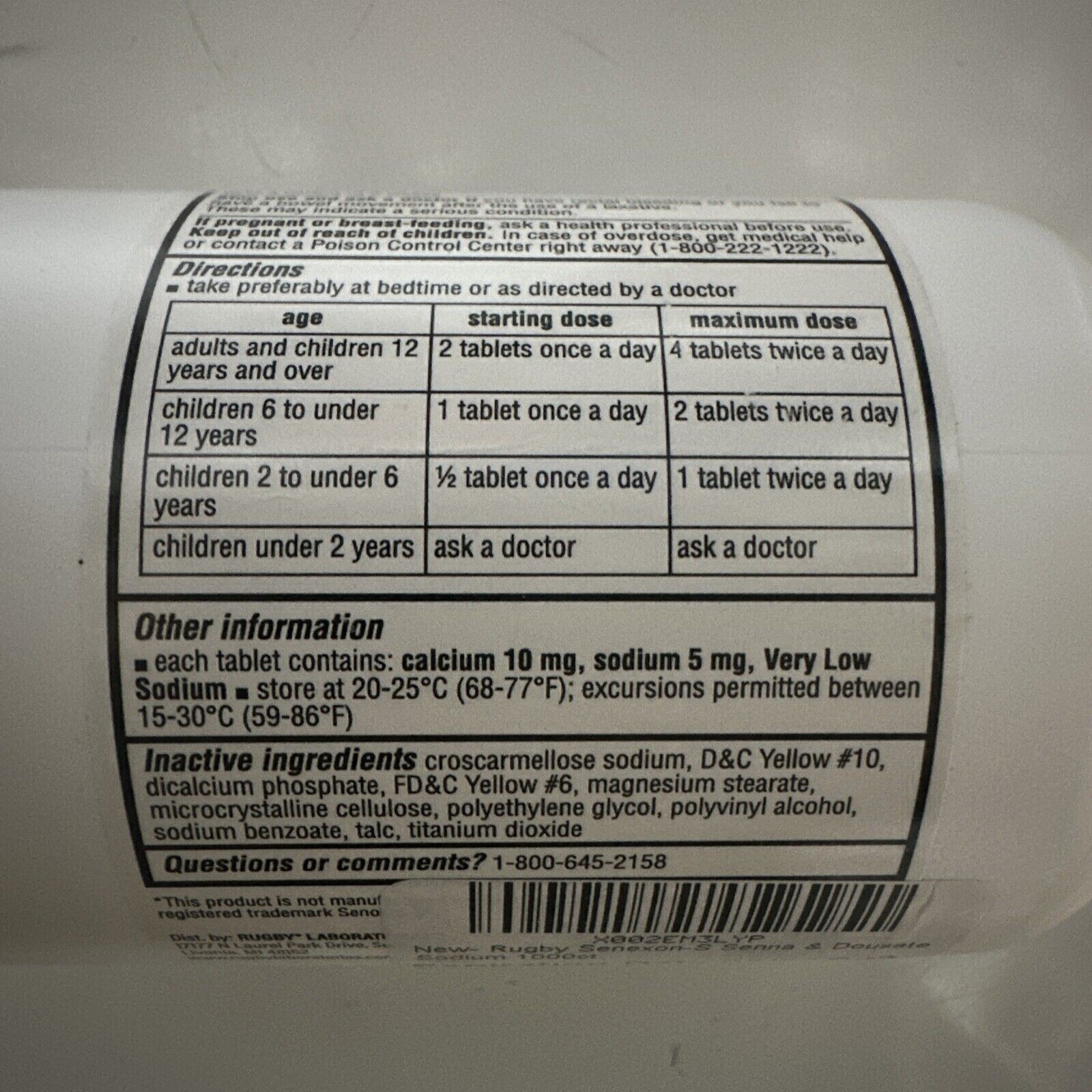 Rugby Senexon-S Senna & Dousate Sodium 1000ct (Generic Senokot S) -Exp ...